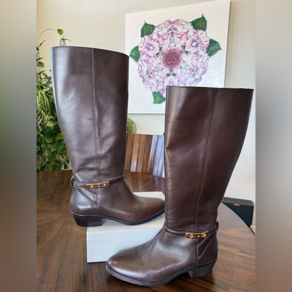Coach | Shoes | Coach Caroline Swagger Extended Calf Brown Leather Boot ...